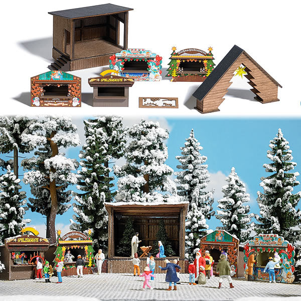 Busch 1183 HO Scale Romantic Christmas Market -- Kit - Black Forest ...